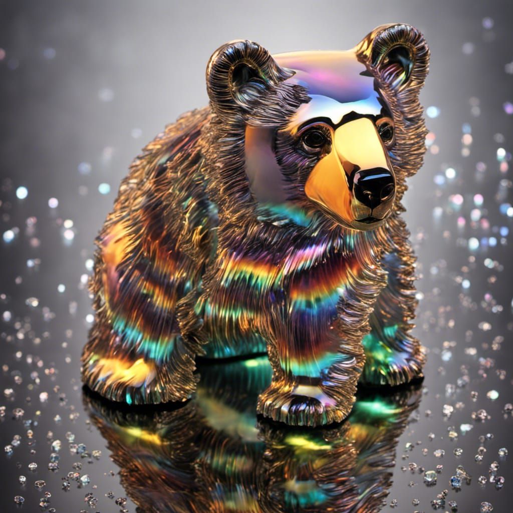 Sparkling blown obsidian Bear all reflecting a iridescent Opalescent ...