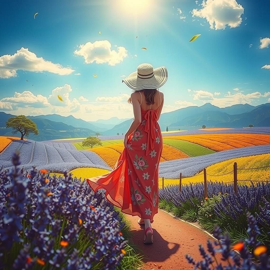 A girl taking a walk in lavender fields