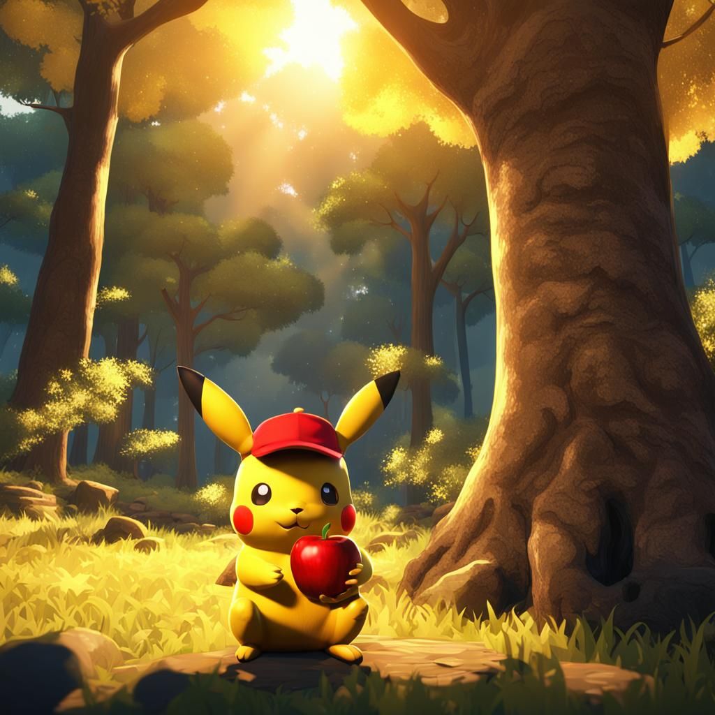 an adorable scene featuring a cute yellow Pikachu sitting next to a ...