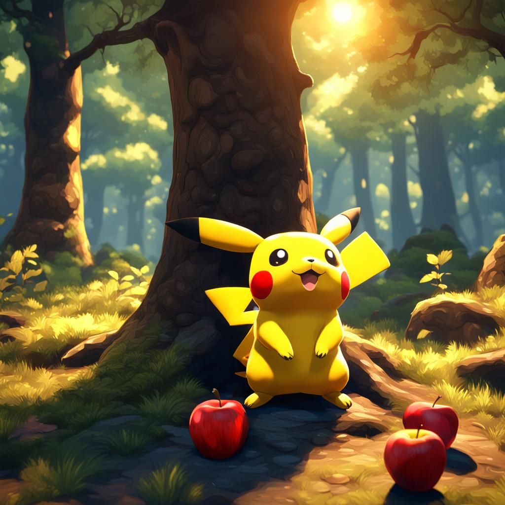 an adorable scene featuring a cute yellow Pikachu sitting next to a ...