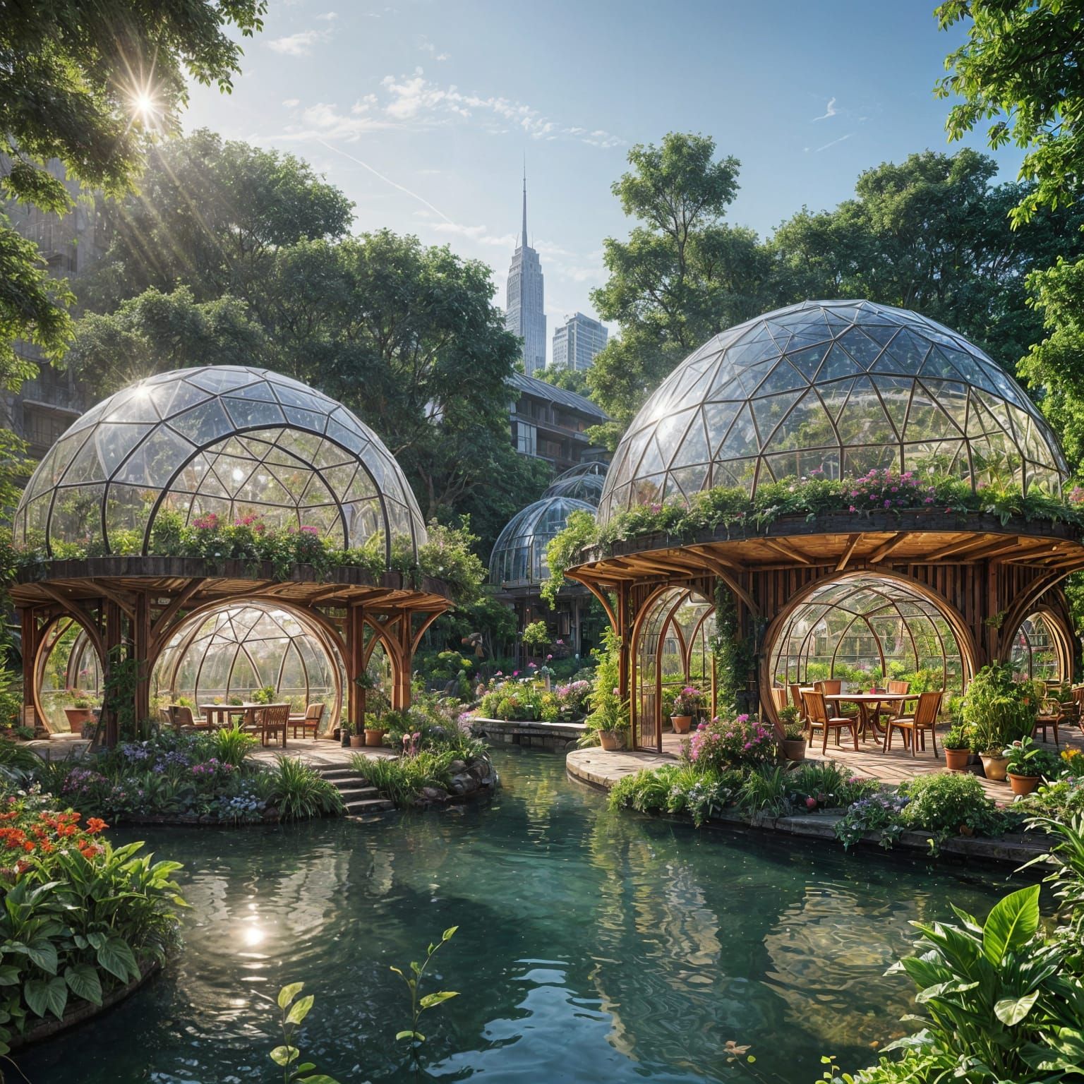 solarpunk garden 2 - Surreal Solarpunk Oasis Blooms with Sus...