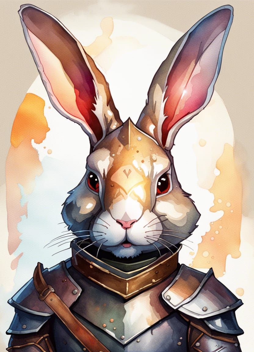 Medieval rabbit in leather armor,l in a watercolor art style head and ...