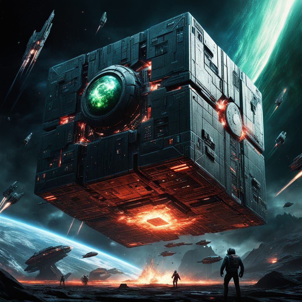 New Improved Star Trek Borg Cube, attacking Earth.