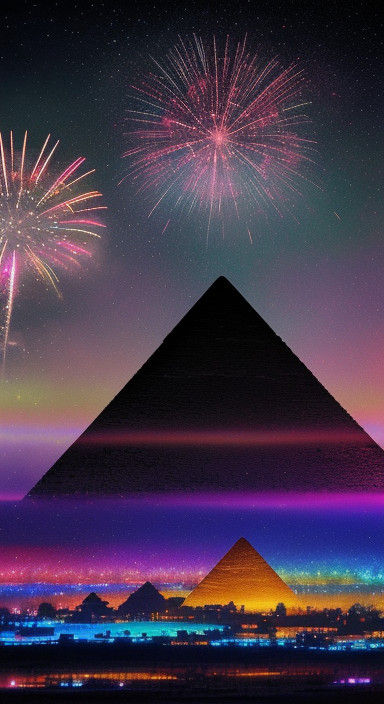 Psychedelic Cairo Skyline Ablaze with Firework Flo... - AI Art