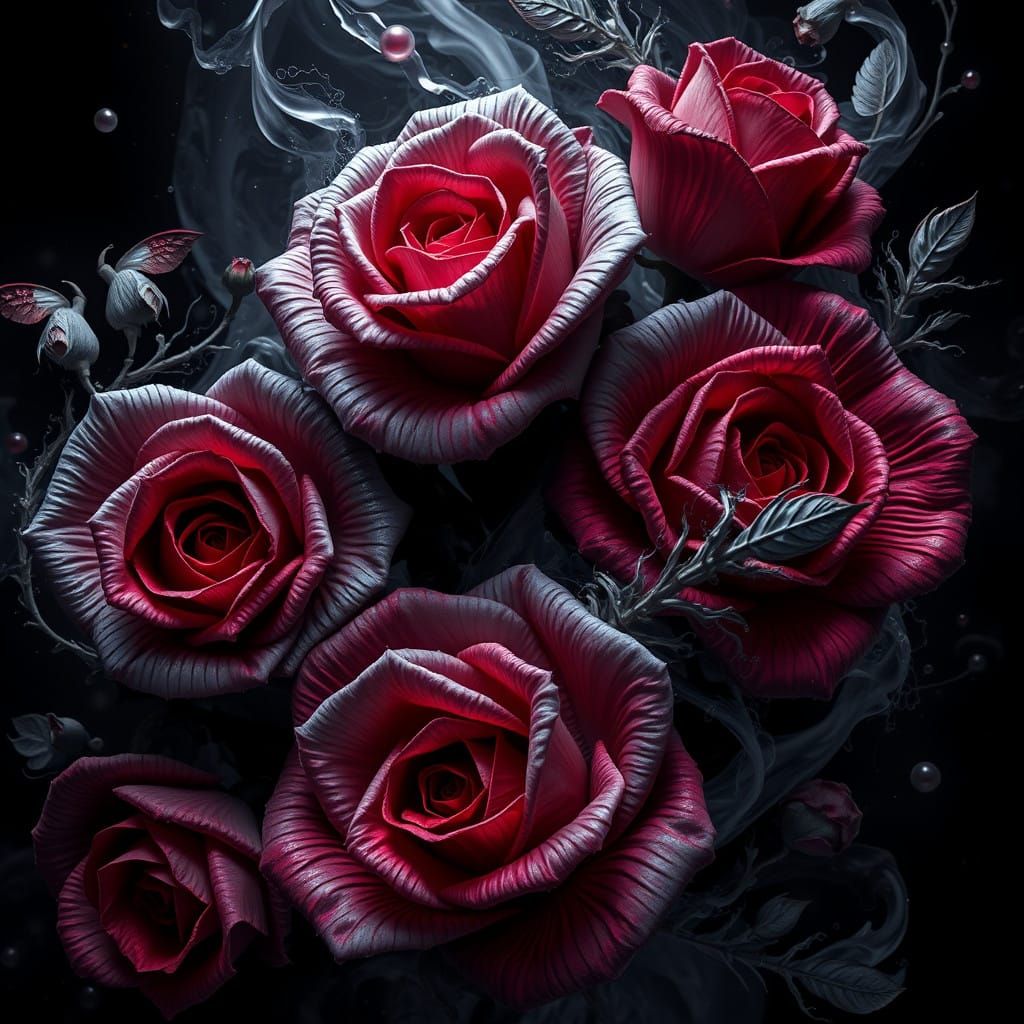 Wicked Beautiful Love - Surreal Fantastical Roses in Deep Bl...
