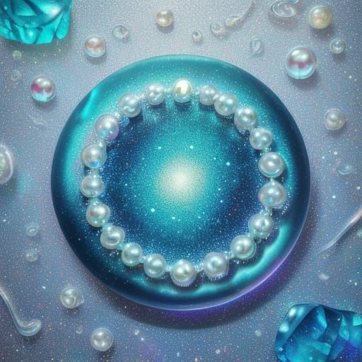 Multicolored Pearls in Vibrant, Cosmic Beach House... - AI Art