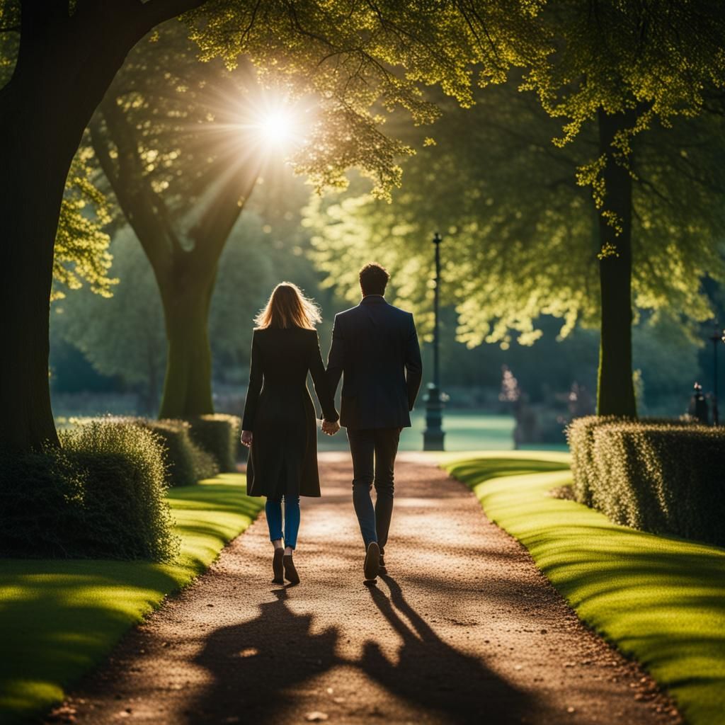 Couple strolling through a park in London - AI Generated Artwork ...