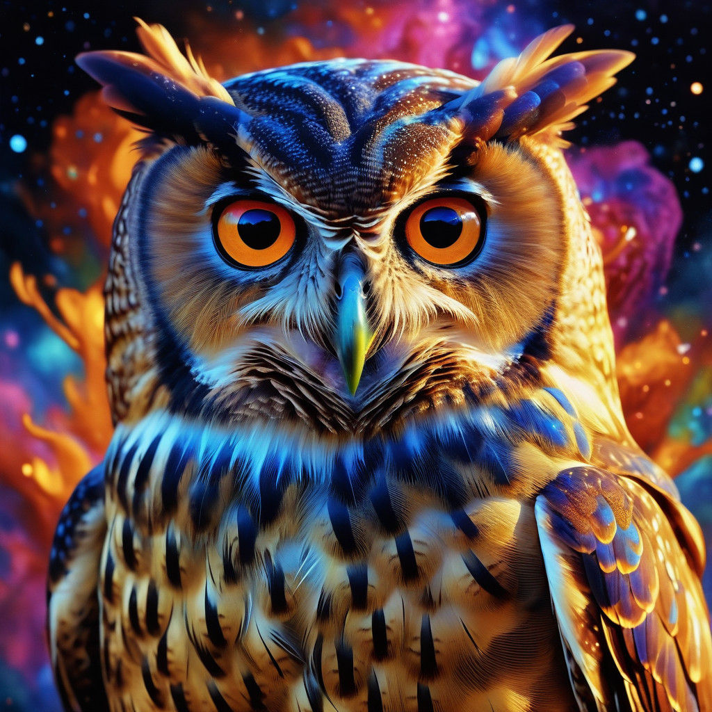 The Seer - Surreal Cosmic Owl on Glowing Heart