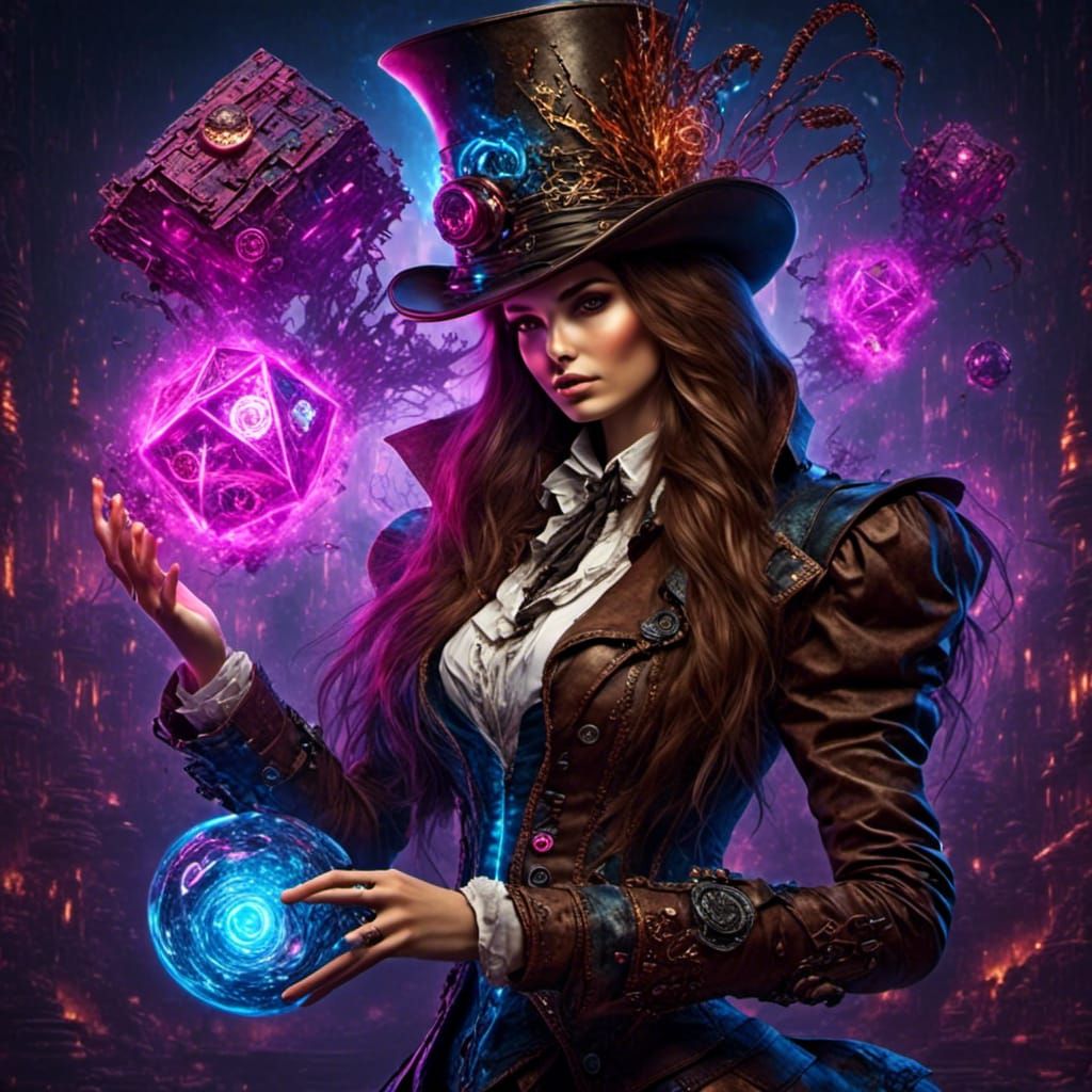 beautiful magician :: long brown hair::top hat::fractal spell::fiery ...