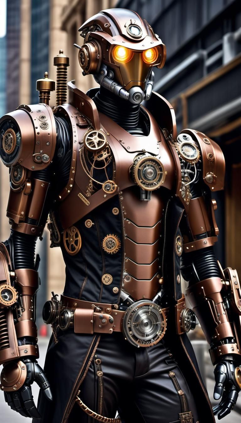 Mecha techno steampunk android - AI Generated Artwork - NightCafe Creator