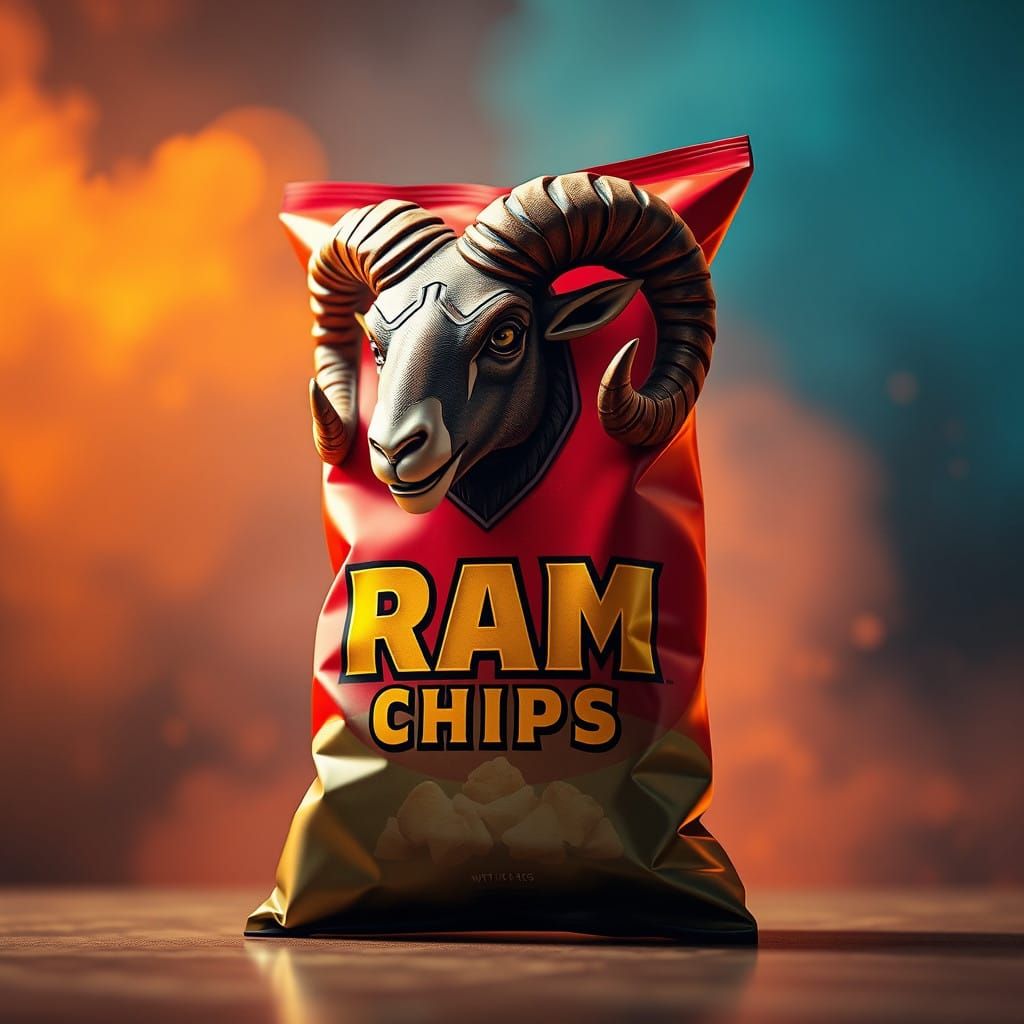 Hyperrealistic RAM Chip Bag with Majestic Ram's He... - AI Art