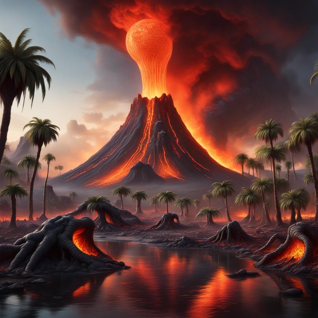 Volcano emerging from the La Brea tar pits. Ver. 2 - AI Generated ...