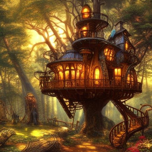 Steampunk Treehouse : r/nightcafe