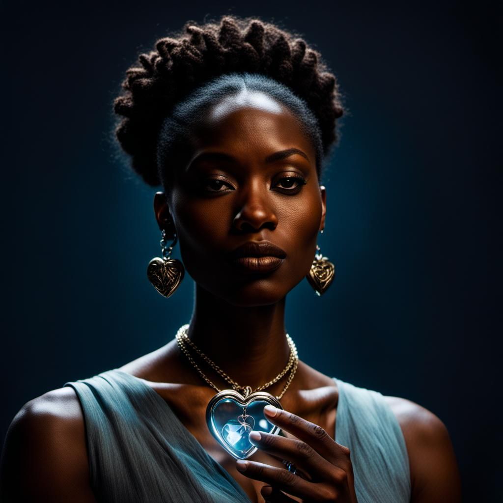 Holding a blue heart locket, that can be too powerful for anyone to ...