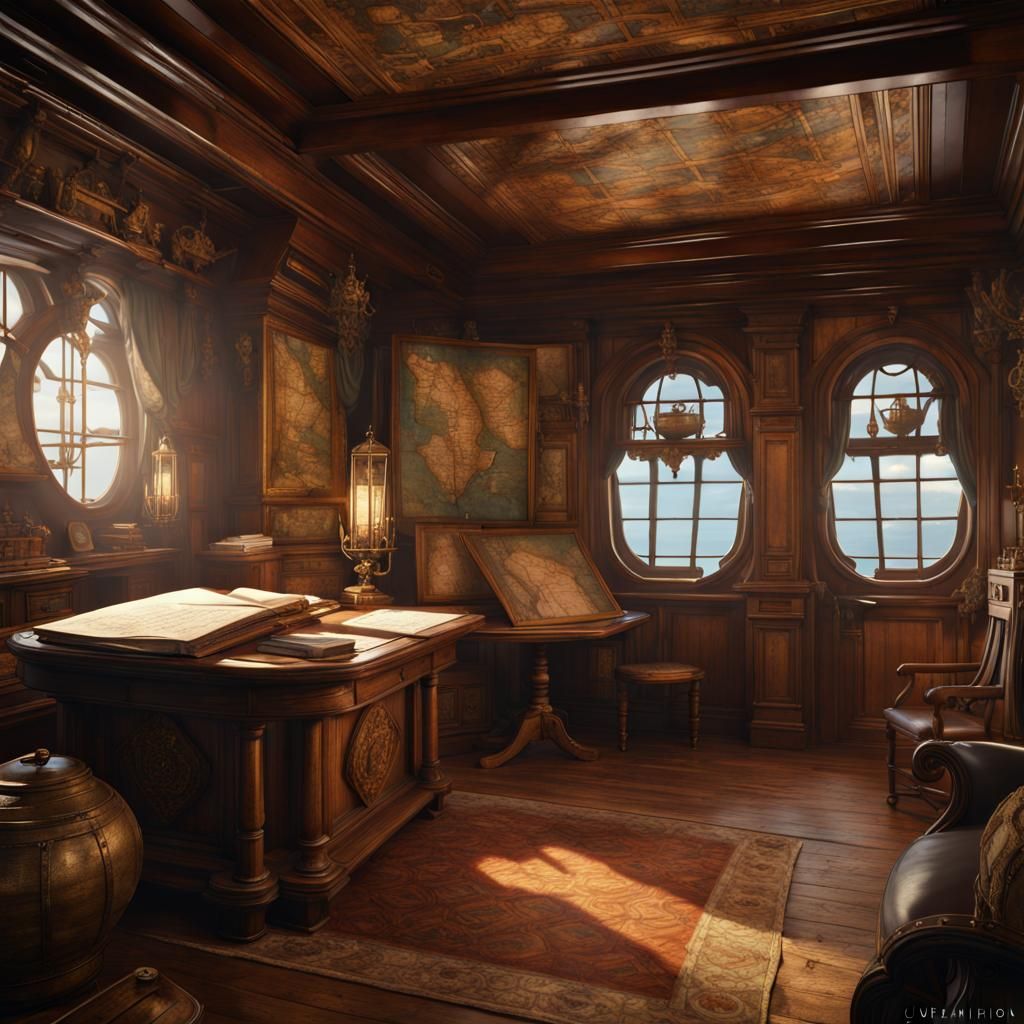 Map room on a ship, 17th century - AI Generated Artwork - NightCafe Creator