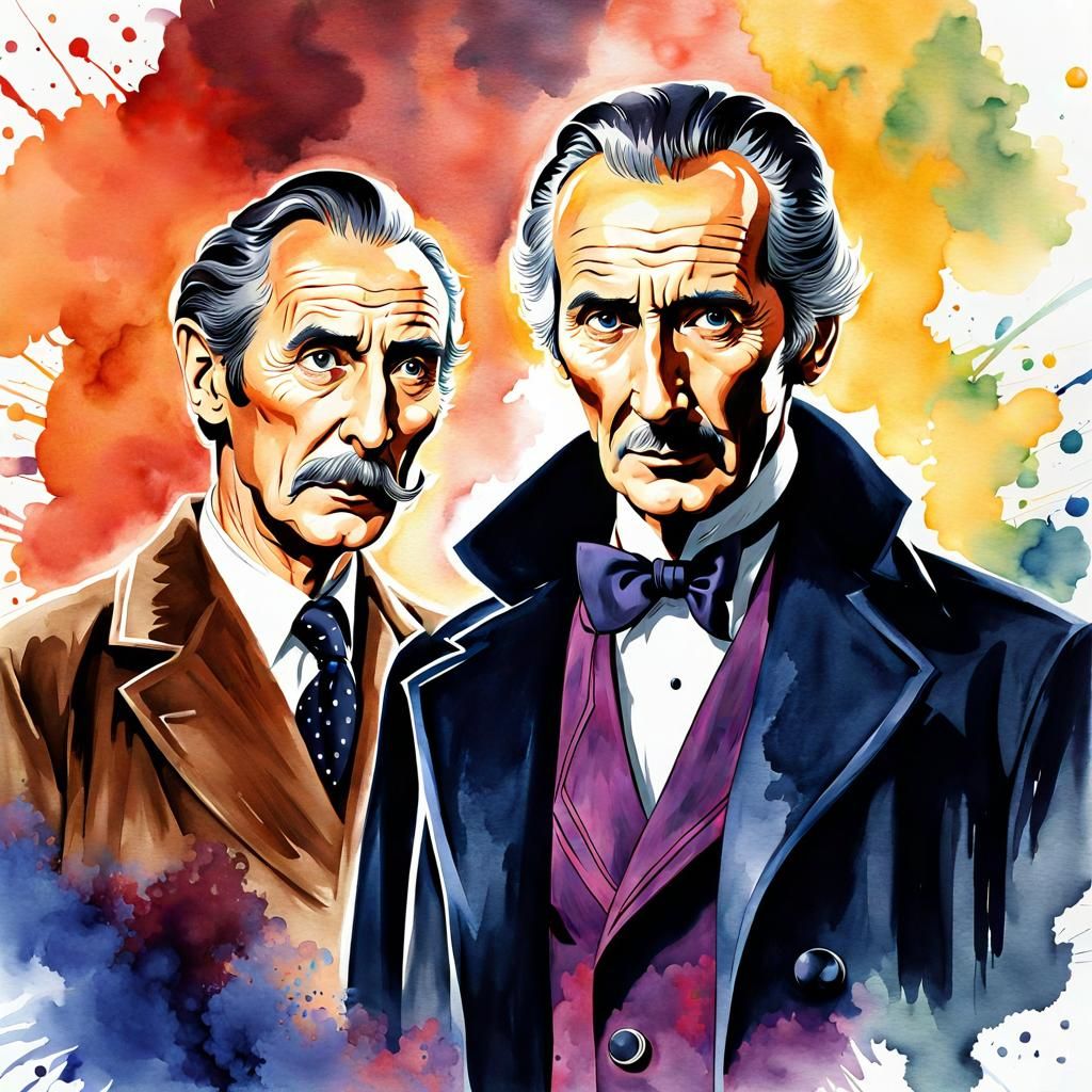 Peter Cushing as Dr. Who with Christopher Lee as The Master. - AI ...
