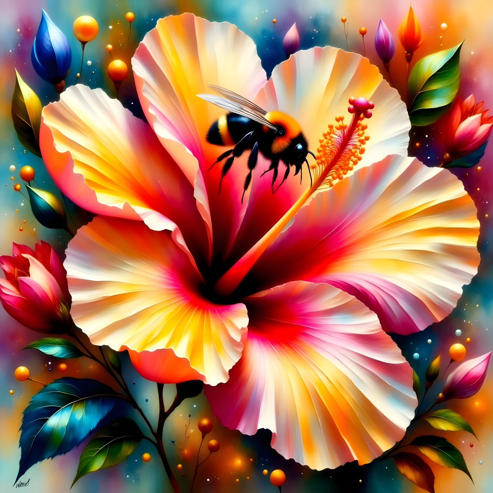 Close Up of Bumble Bee on a Hibiscus Bloom