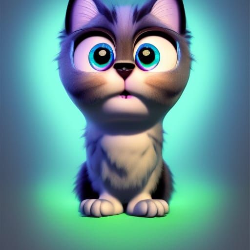 Cute puffy kitty, big eyes, fluffy, furry, Pixar, Disney, concept art ...