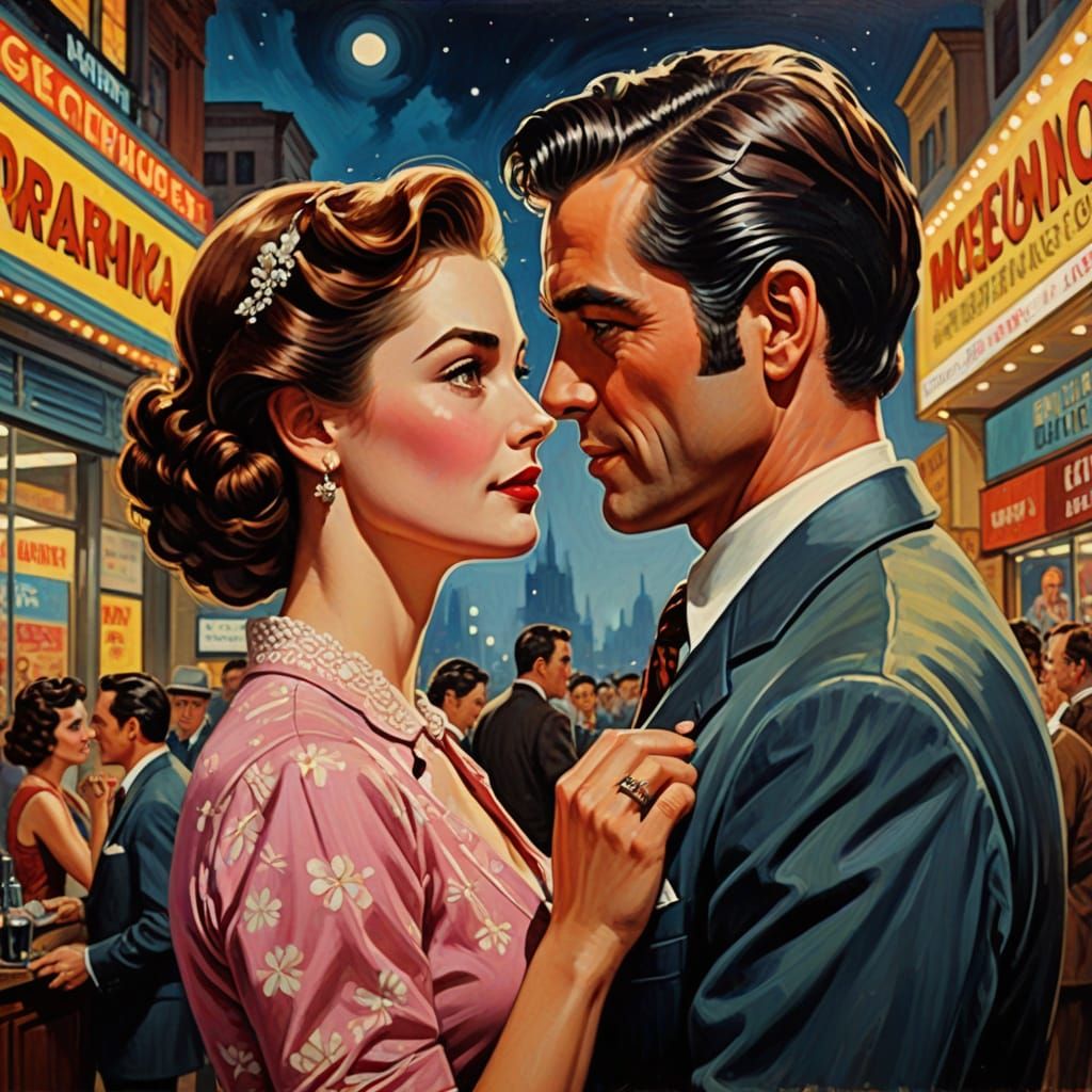 Whimsical Retro Blockbuster, movie poster, woman, romance, detailed ...