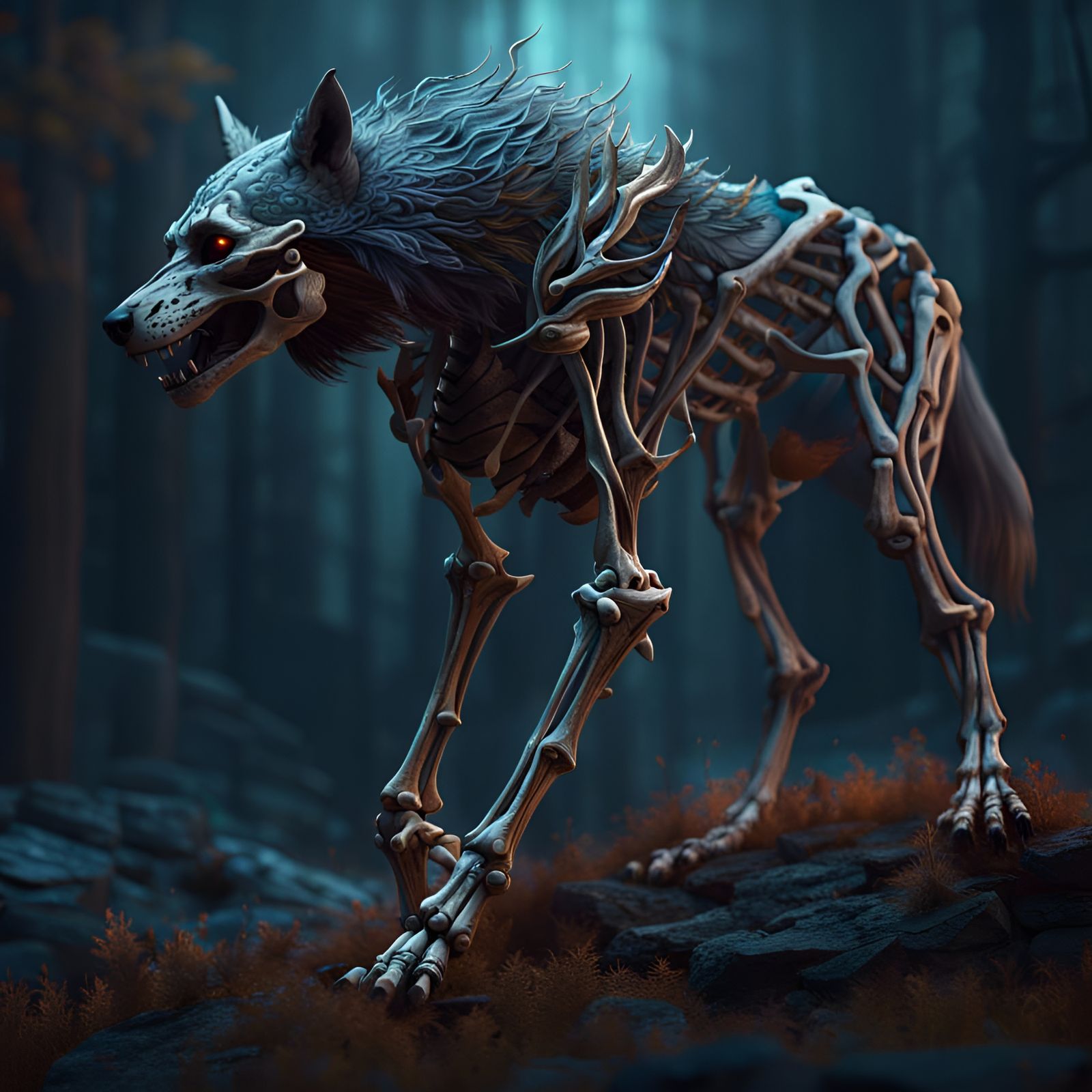 Skeleton Wolf - AI Generated Artwork - NightCafe Creator