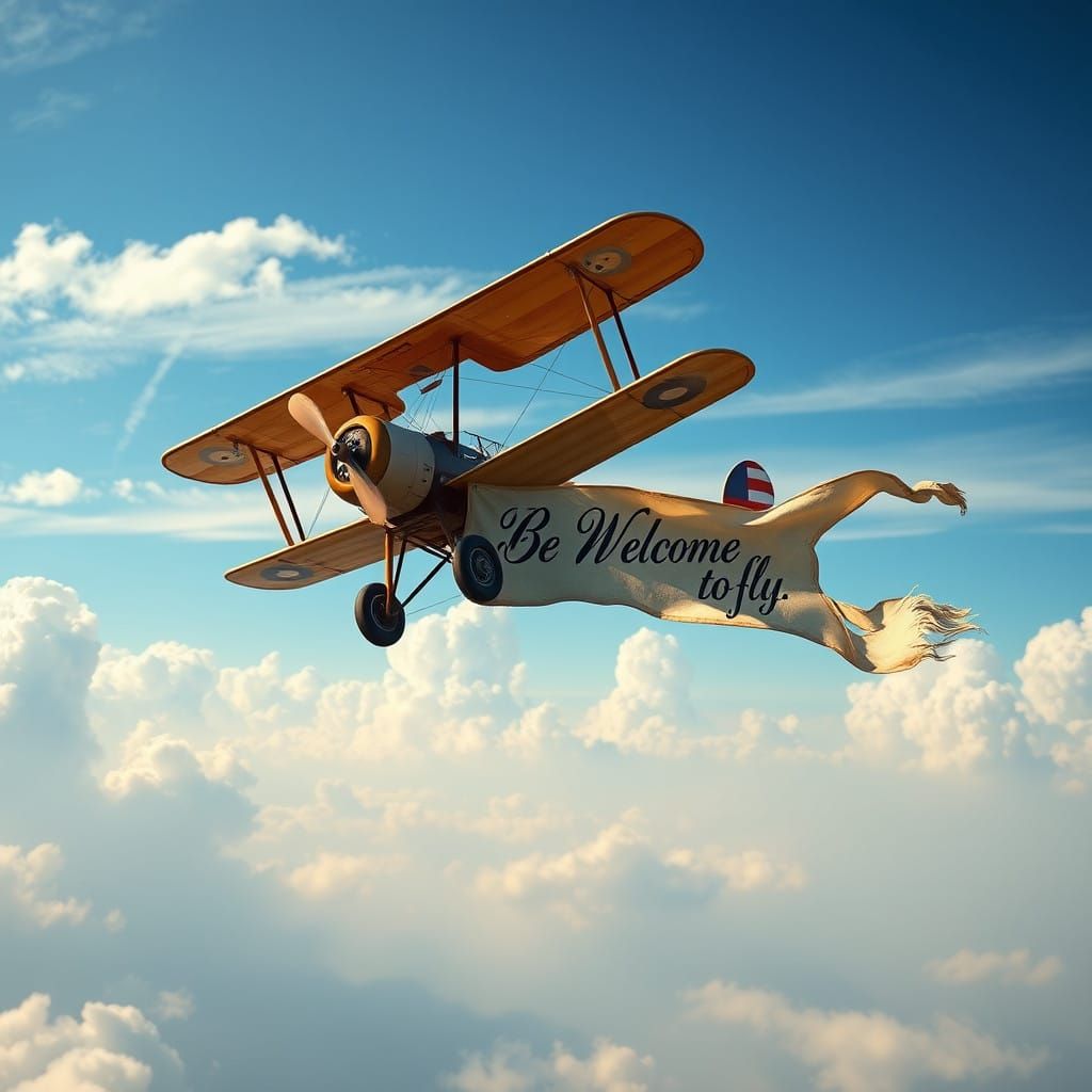 Vintage Biplane Soars Through a Brilliant Blue Sky... - AI Art