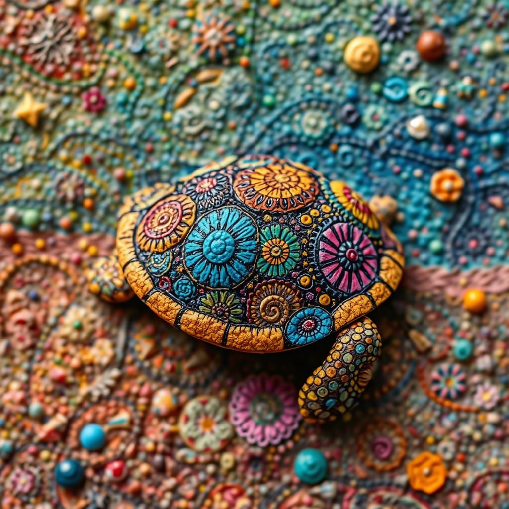 Turtle in Whimsical Oil on Canvas Artwork with Int... - AI Art