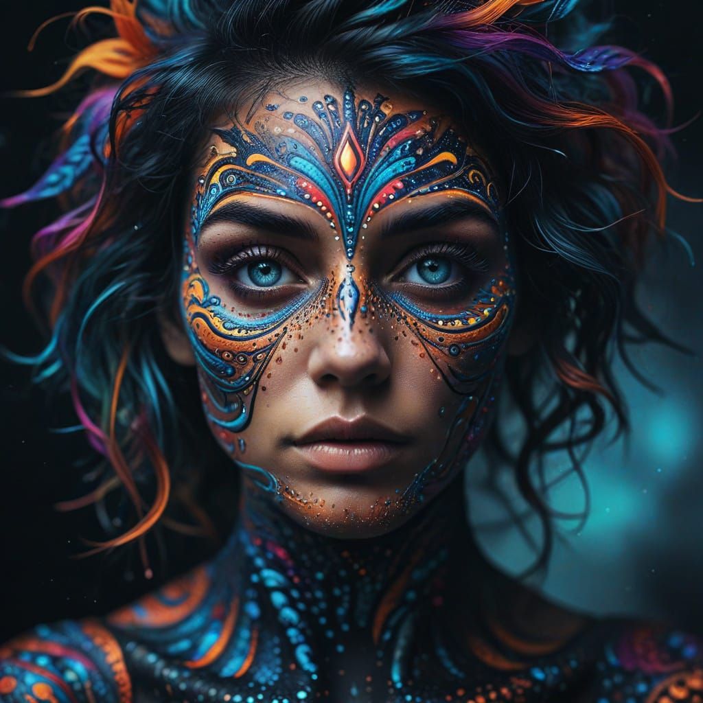 Psychedelic Goddess in Celestial-Punk Zentangle Ar... - AI Art