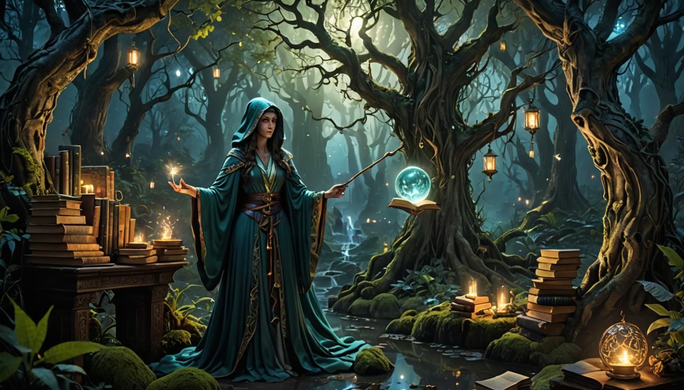 Enchanted Realm: The Sorceress's Awakening - AI Generated Artwork - NightCafe Creator