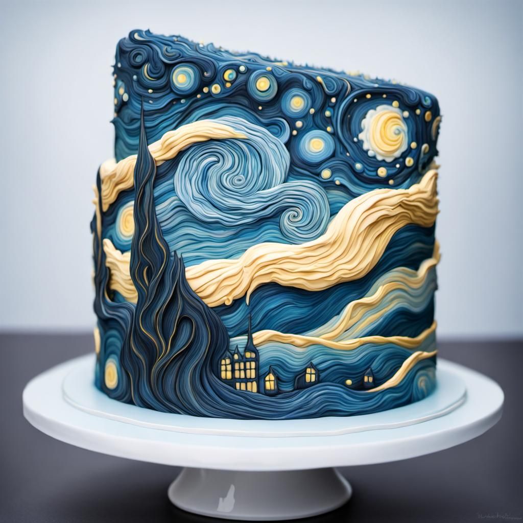 Starry Night Themed Cake - AI Generated Artwork - NightCafe Creator