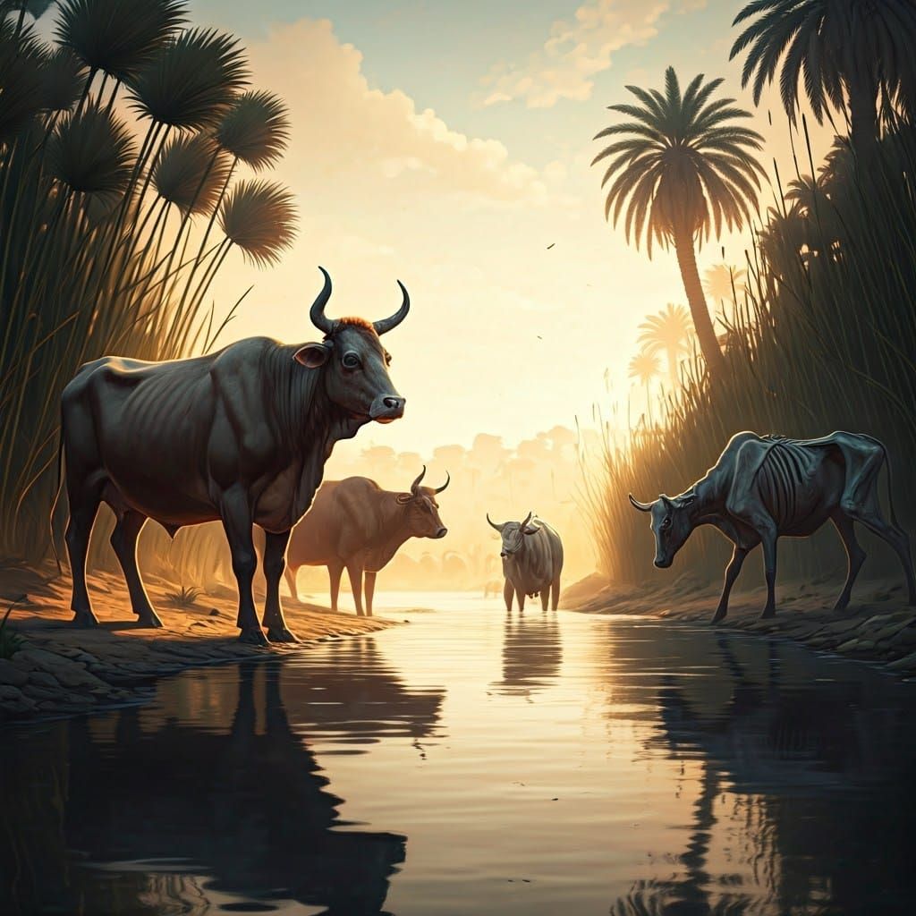 Seven Plump Cows Meet Seven Gaunt Cows in Ancient ... - AI Art
