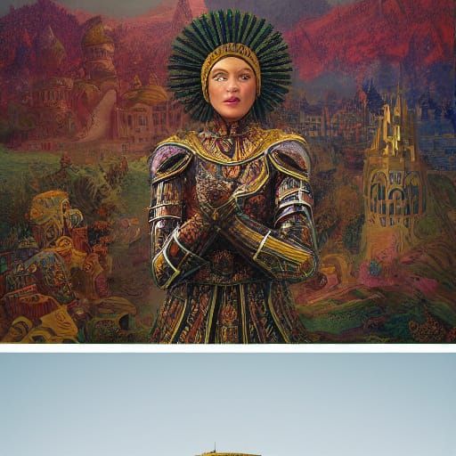 Cyberwoman in Opulent Russian Armor, Smiling Confi... - AI Art