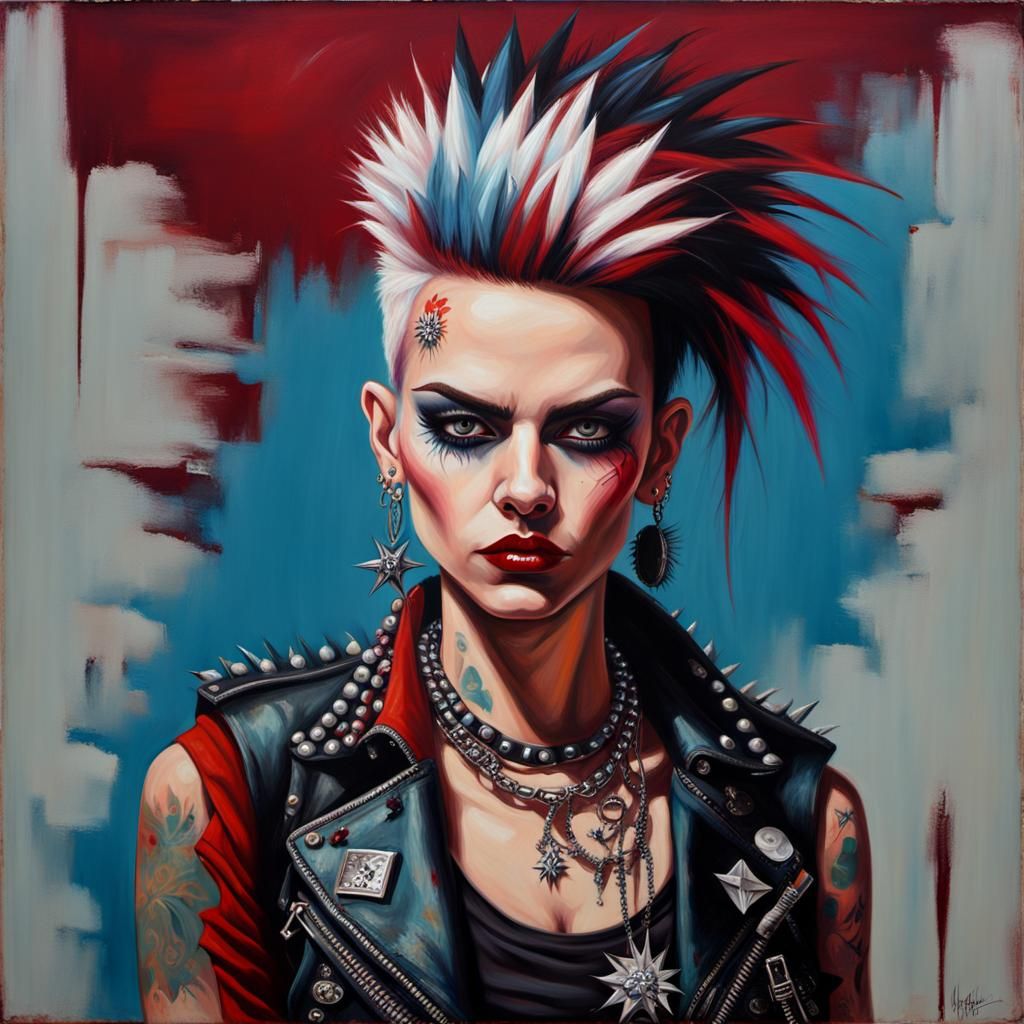 punk - Striking Oil Painting of a Punk Rocker