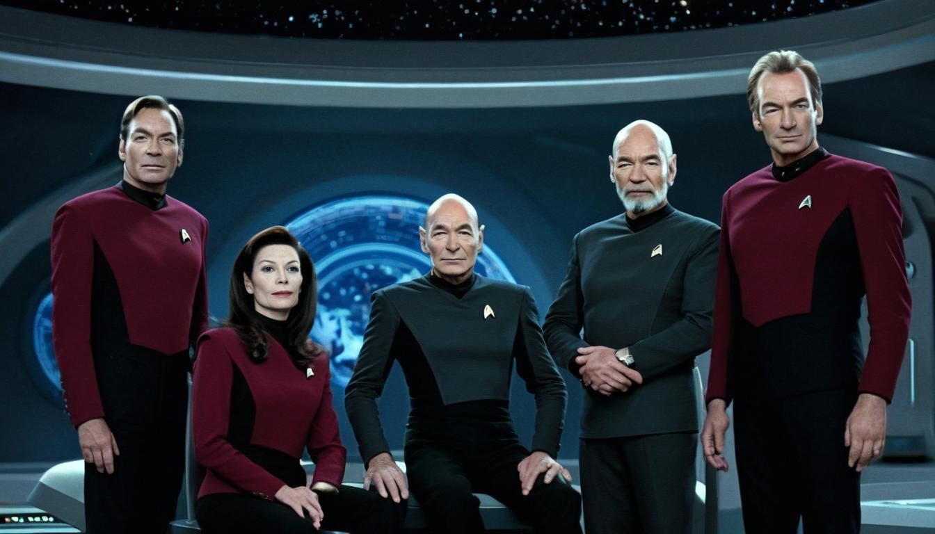 Star Trek : "The Next Generation crew" including Picard , Riker , Troi ...