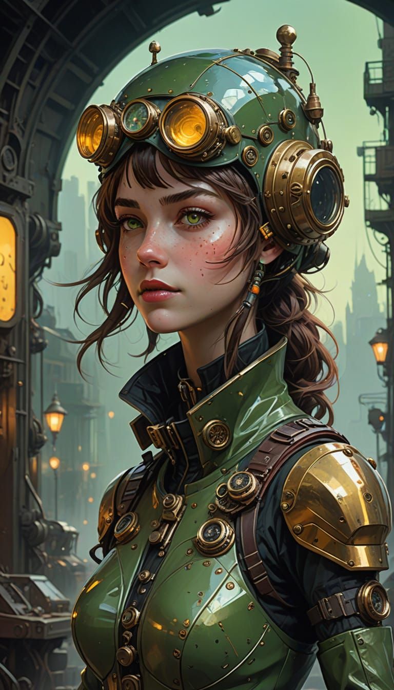 Steampunk Alien Siren in Brass Plated Spacesuit - AI Art