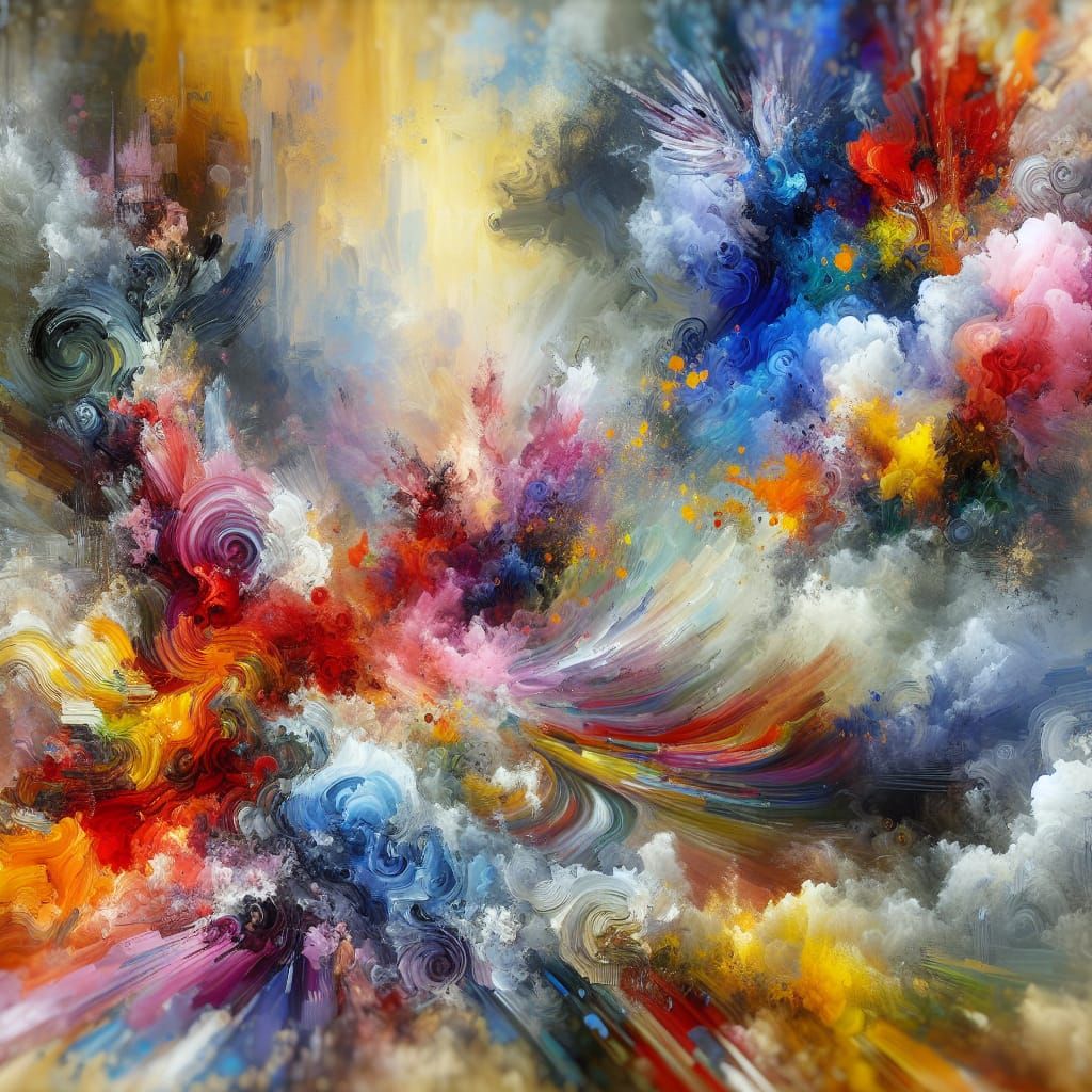 An abstract expressionist masterpiece in the vibrant color palette and ...