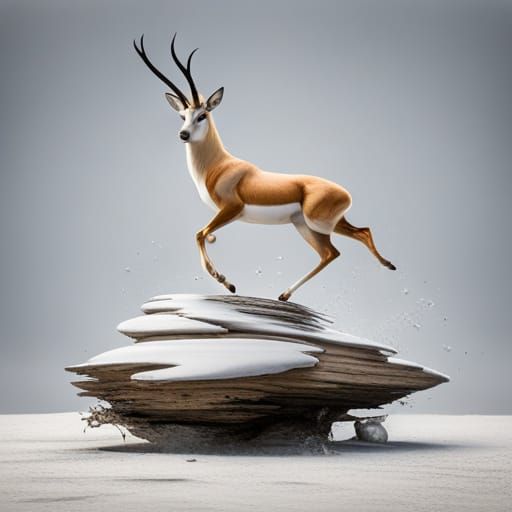 beautiful elegant graceful white springbok splashing out of 3d ...