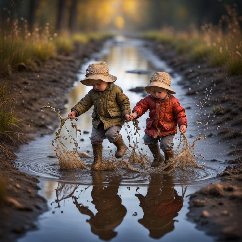 cute toddlers splashing in a puddle, by Elena Shumilova, Lisi Martin ...