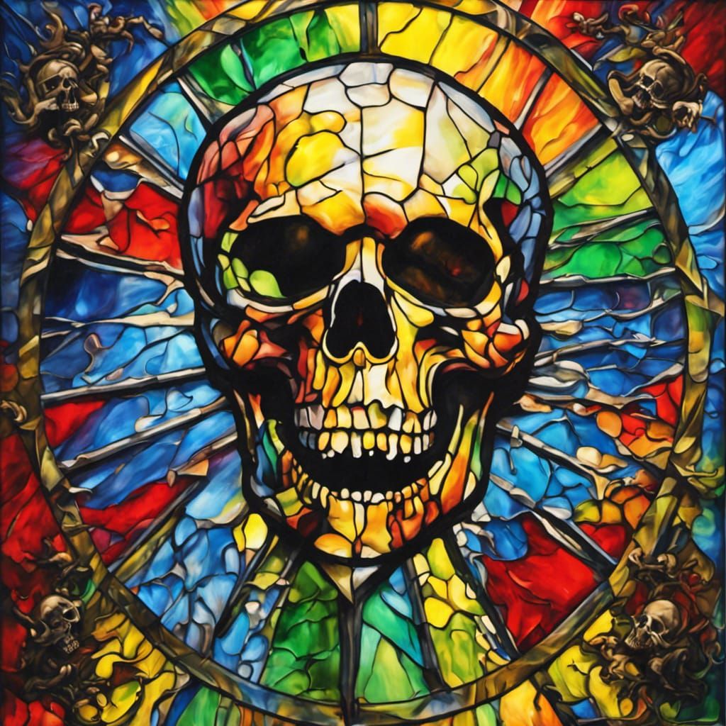 stained glass window, with a skull in the center i - AI Generated ...