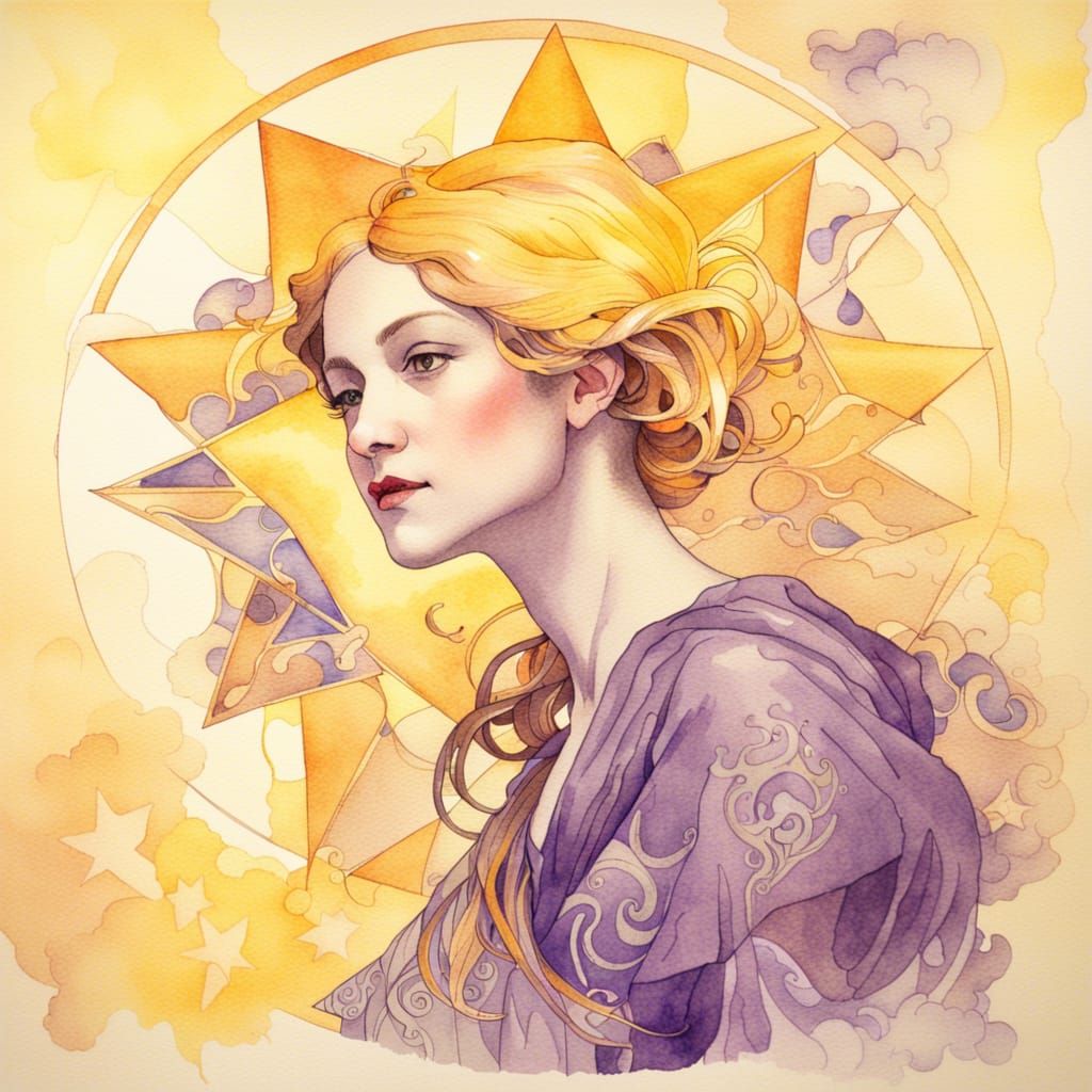 Watercolor flamming pentagrams impressionism elegant hypermodernism ...