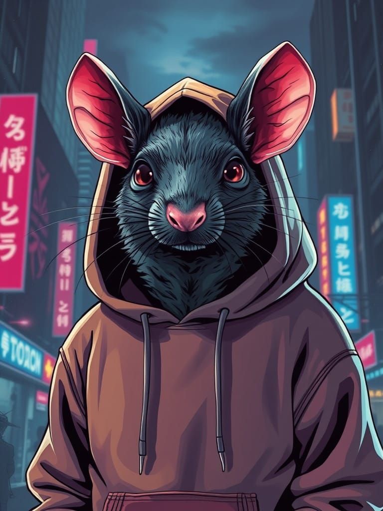 Cyberpunk Rat in Neon City - AI Art