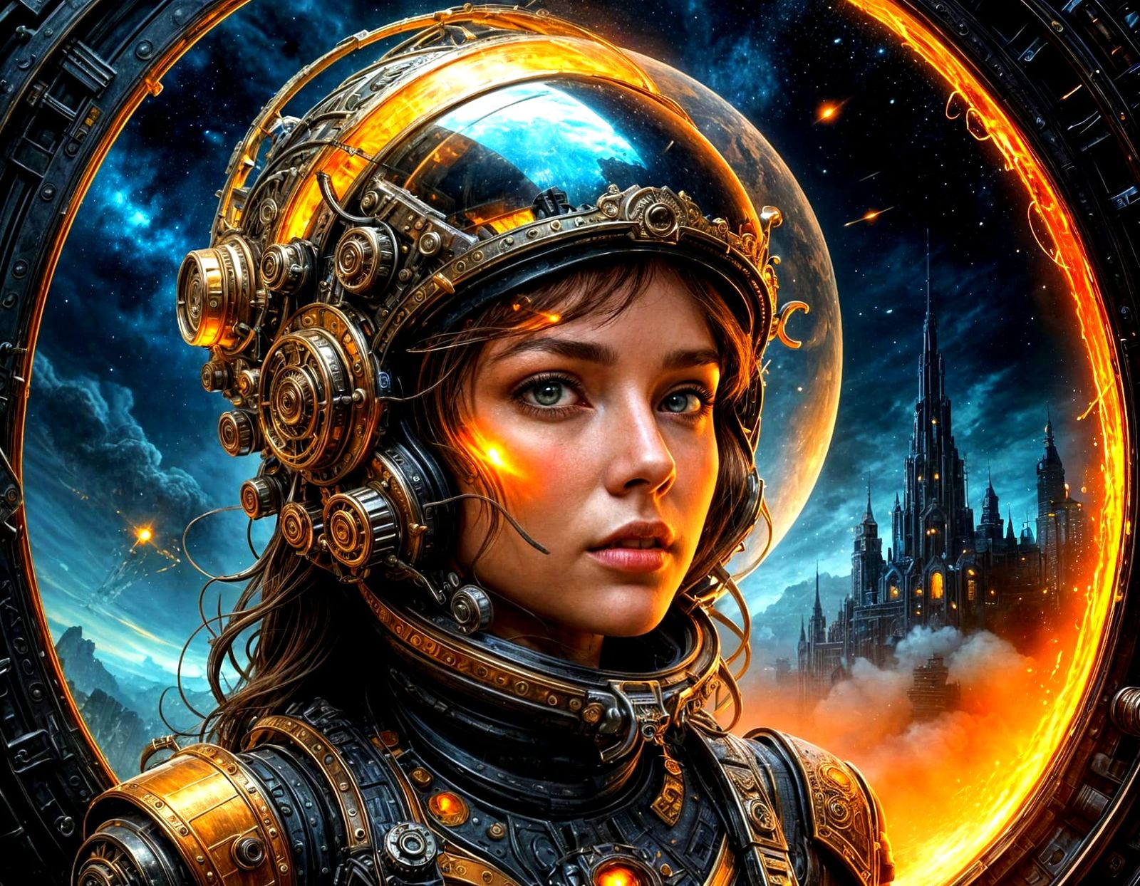 Ethereal Steampunk Odyssey in Cosmic Depths - AI Art