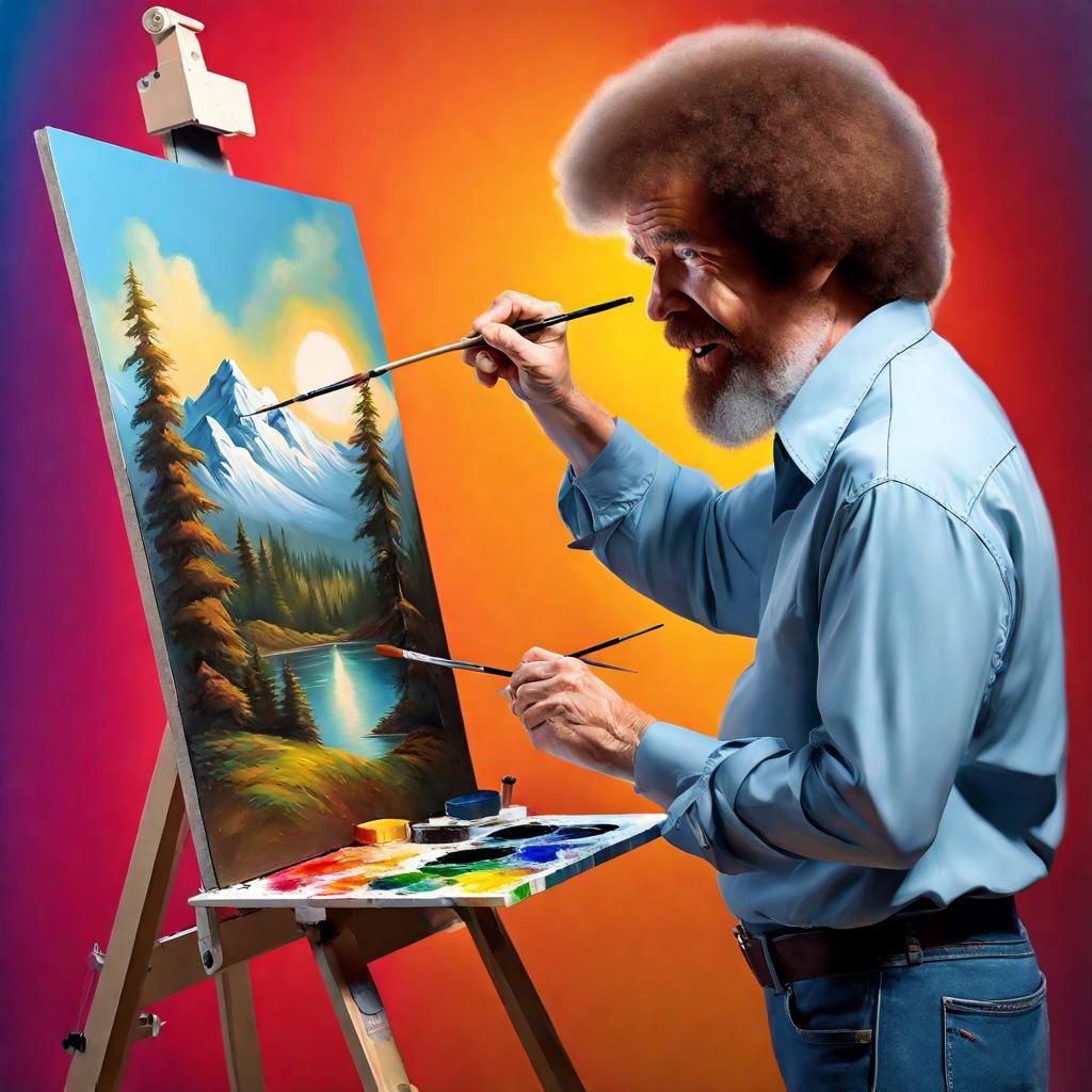 Bob Ross paints a painting - AI Generated Artwork - NightCafe Creator