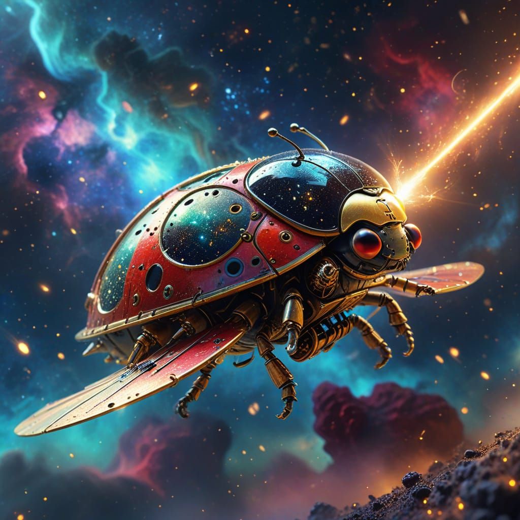A ladybug spaceship shaped like a giant ladybug, crafted with intricate ...