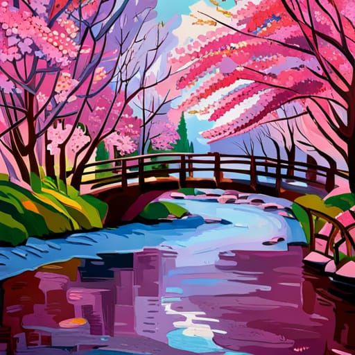 Beautiful brook of water on a land filled with cherry blossom trees🌸, a ...