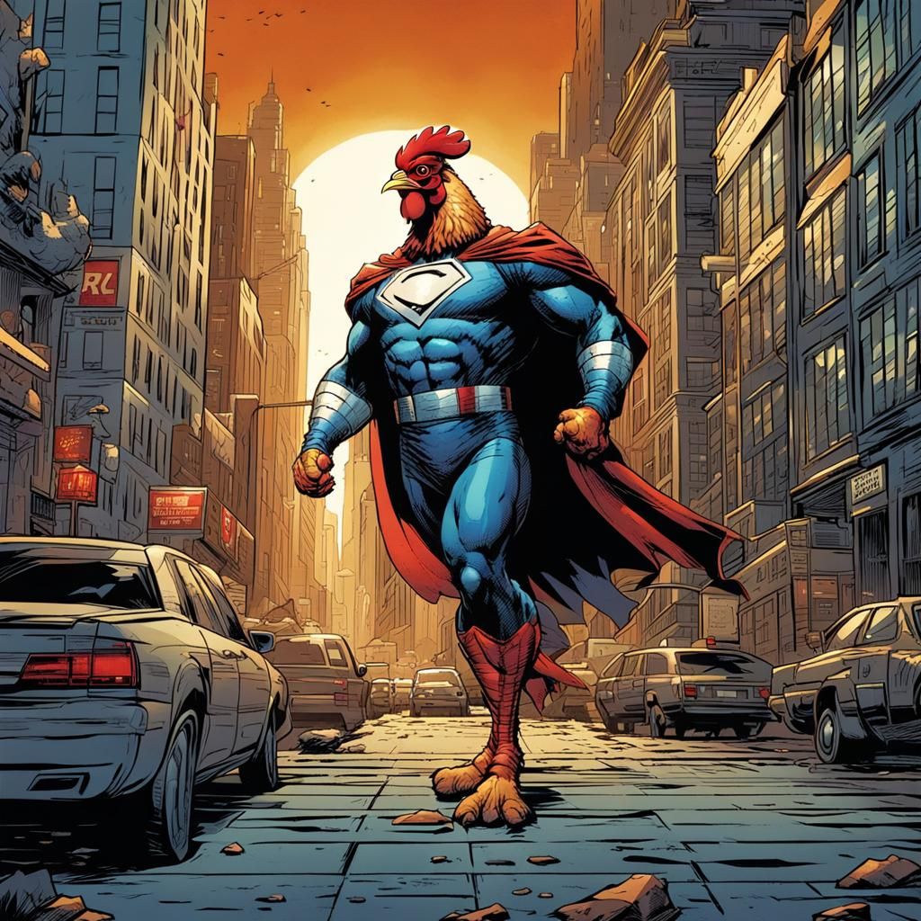 Chicken superhero patrolling - AI Generated Artwork - NightCafe Creator