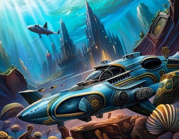 submarine vehicle with atlantis - AI Generated Artwork - NightCafe Creator