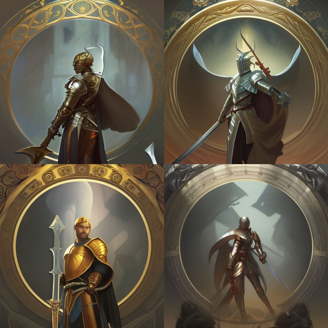 Knight wielding a greatsword in the middle of a circle, intricate ...