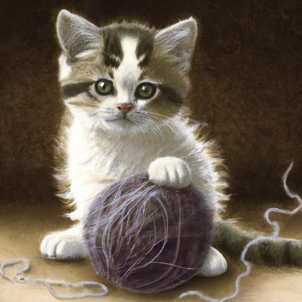 A playful kitten; a ball of yarn; a hilarious scene, intense, high ...