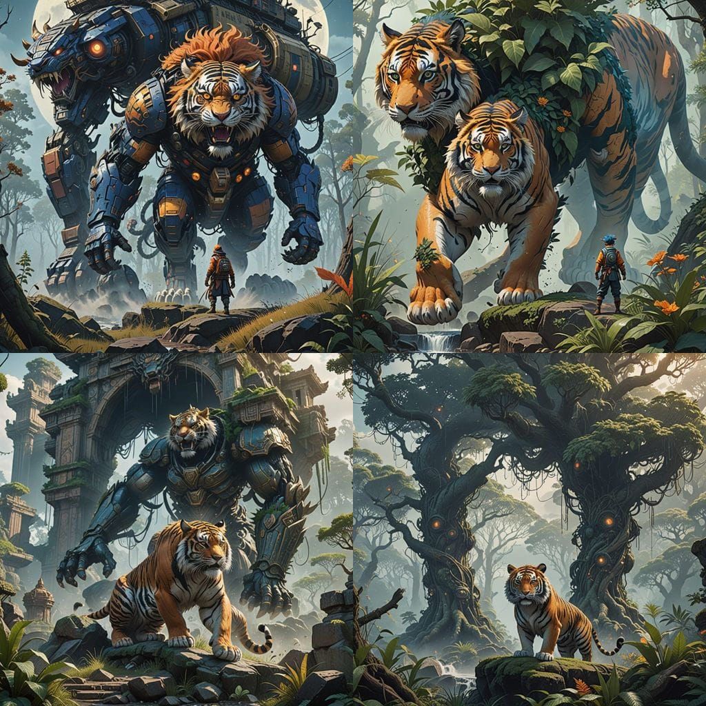 goku tiger - Fantastical Goku Tiger in Deep Colorful Landsca...