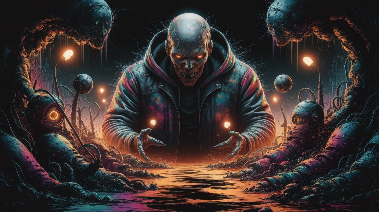 Menacing Presence in Dark Biomech Landscape: Graff... - AI Art